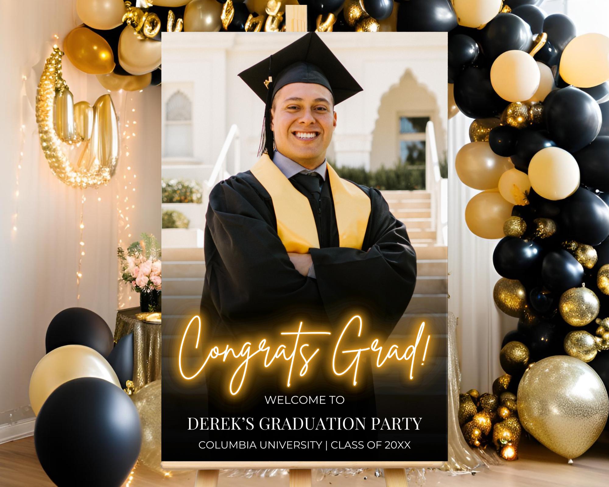 Editable Graduation Party Photo Welcome Sign, Gold Neon Congrats Grad ...