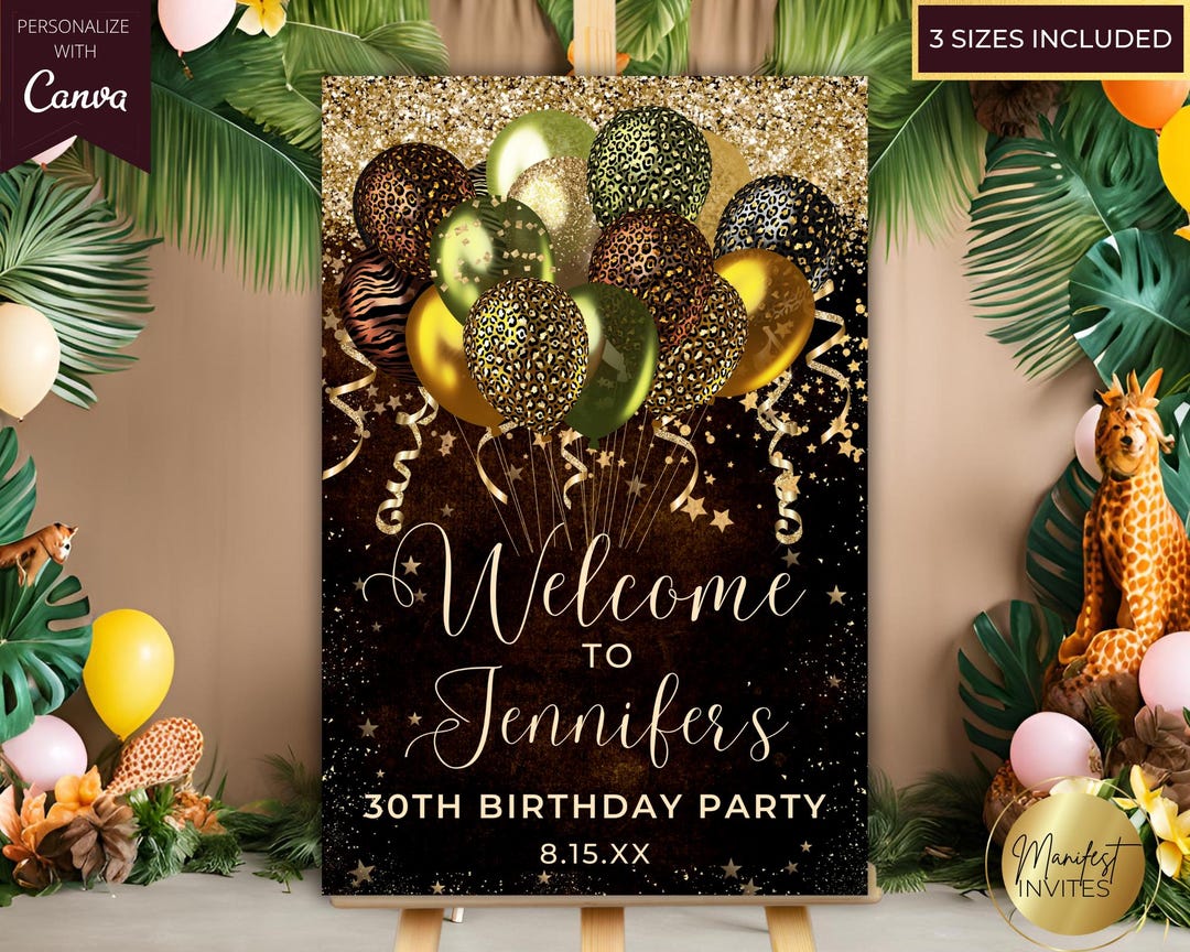 Editable Tropical Safari Jungle Birthday Party Welcome Sign, Birthday ...