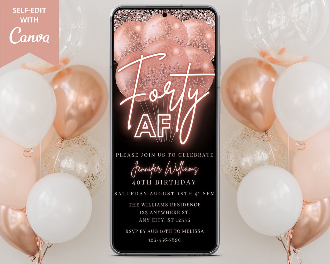 Electronic Forty AF 40th Birthday Invitation Digital Party - Etsy