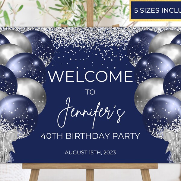 Blue Silver Welcome Sign, Mens Birthday Party Welcome Poster Decor - Etsy