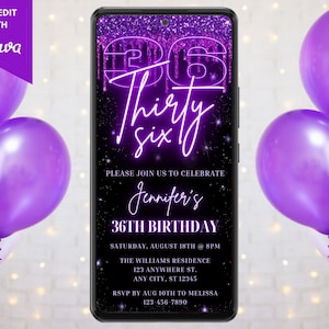 Digital 36th Birthday Party Invitation, Electronic Phone Text Message ...