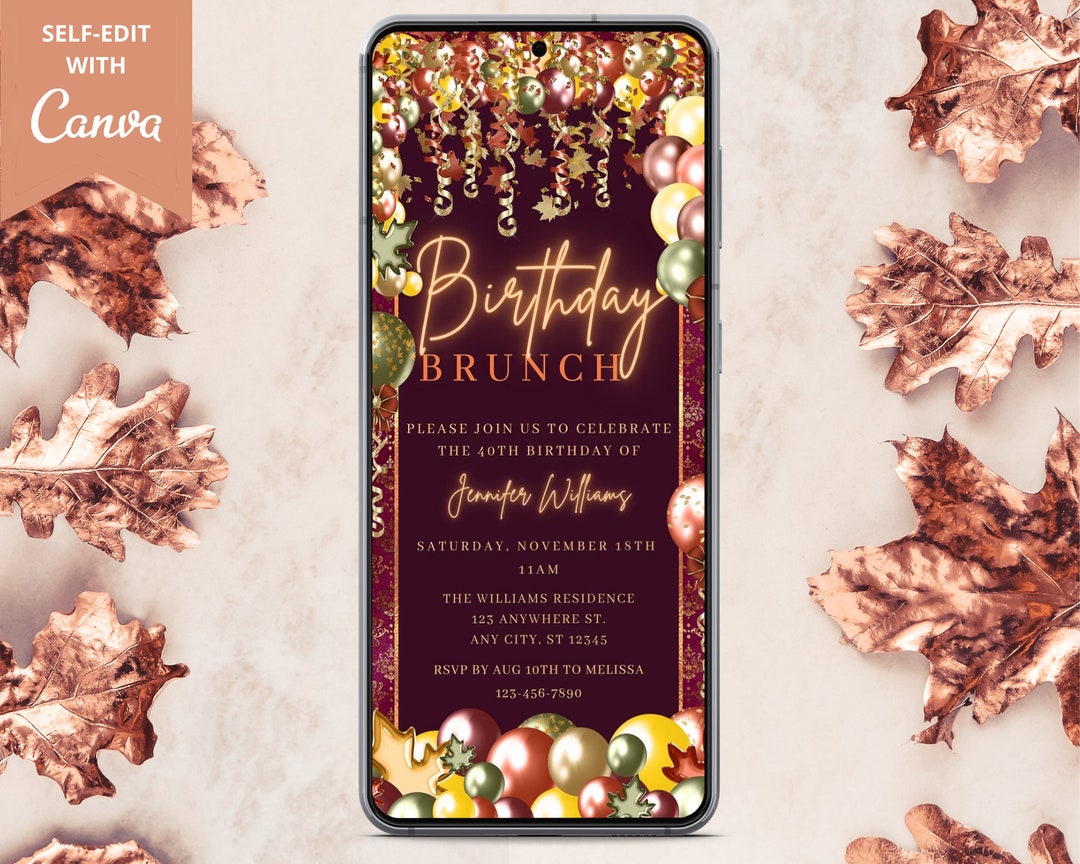 Digital Fall Birthday Brunch Invitation Electronic (Download Now) - Etsy