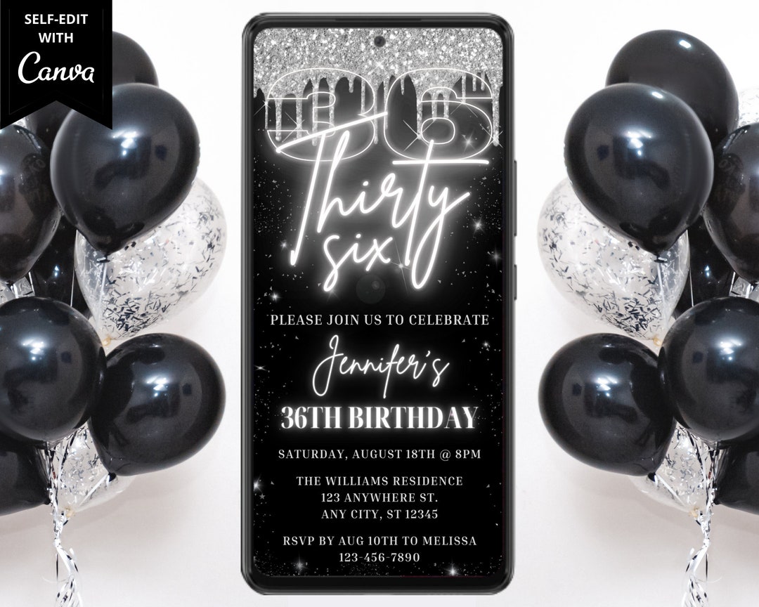 Digital 36th Birthday Party Invitation, Electronic Phone Text Message ...