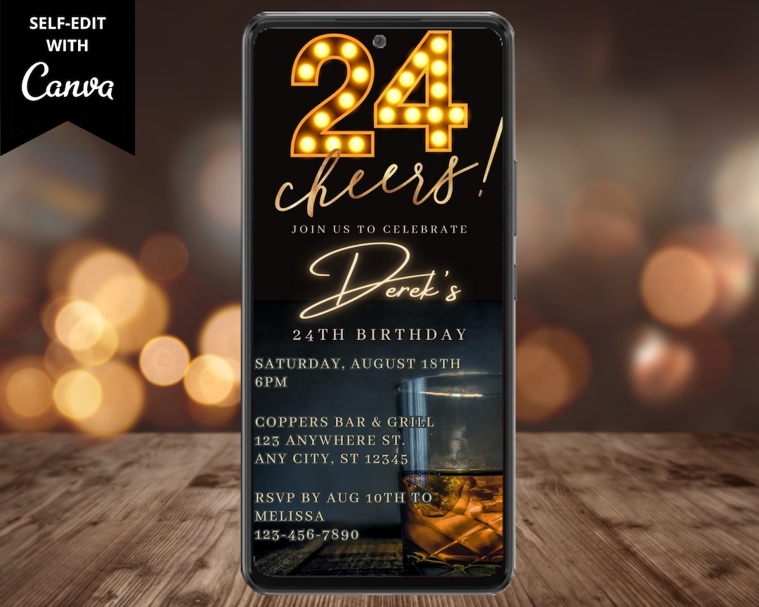 Electronic Men's 24th Birthday Party Invitation, Digital Phone Text ...