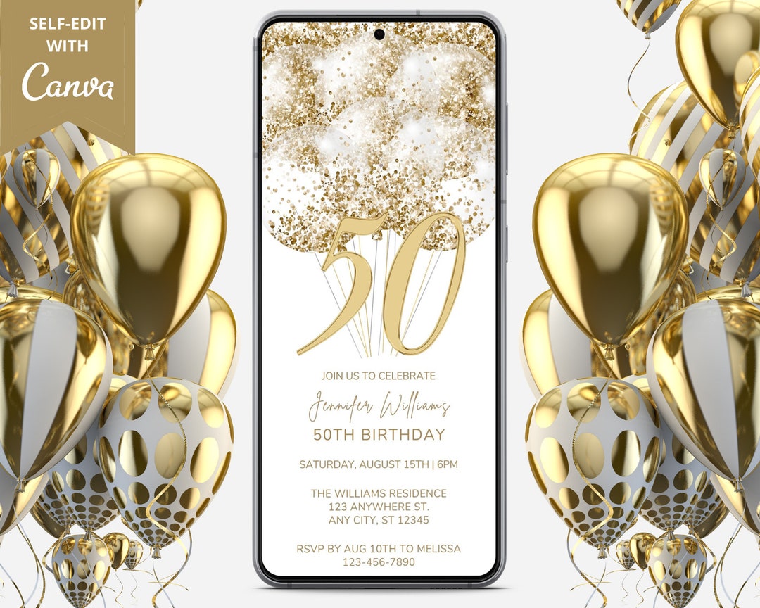 Electronic 50th Birthday Invitation, Digital Birthday Party Invite ...