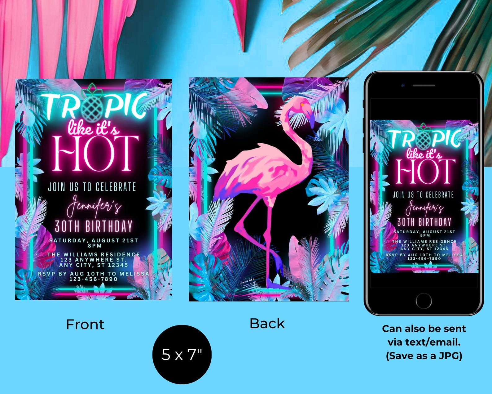 Editable Tropical Tropic Like It's Hot Birthday Party Invite Template ...