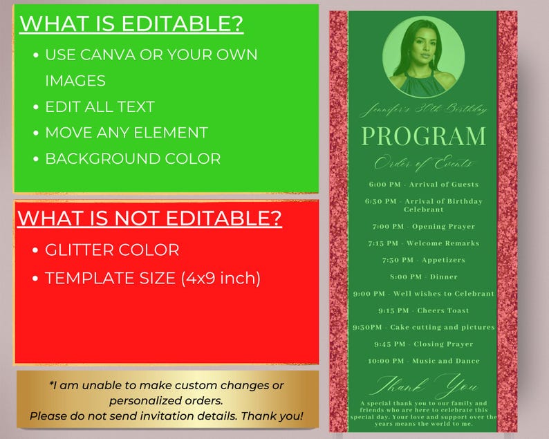 Editable Elegant Blue Silver Event Program Card Photo Template, Thank ...