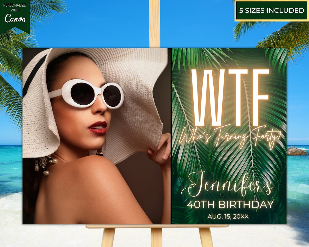 Editable WTF Who's Turning Forty 40th Birthday Photo Template Tropical ...