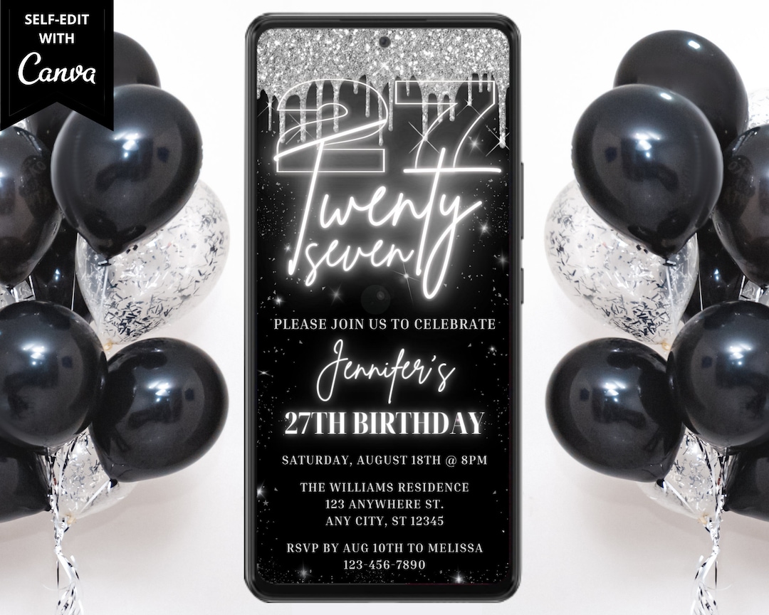 Digital 27th Birthday Party Invitation, Electronic Phone Text Message ...