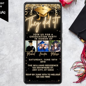 Digital Triple Graduation Party Photo Template Invitation, They Did It ...