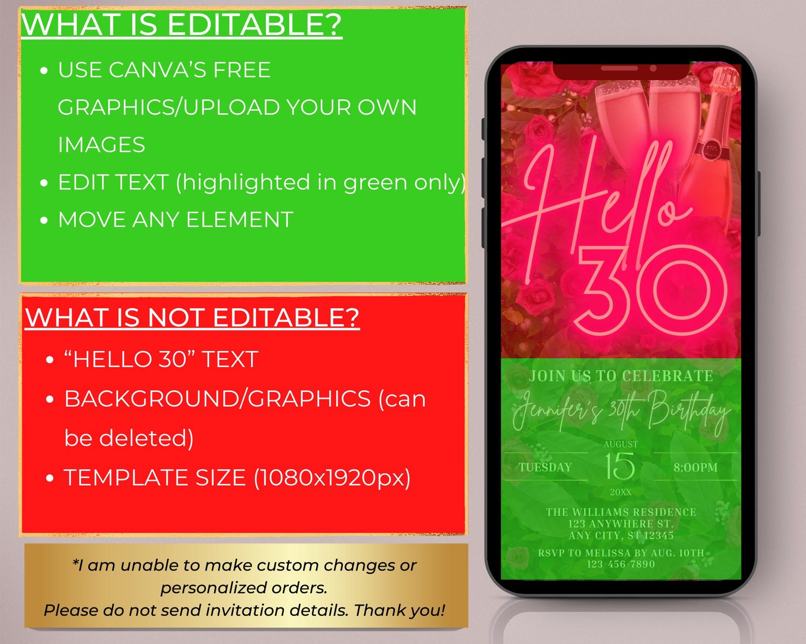 Digital Hello 30 30th Birthday Party Champagne Invitation, Pink Neon ...