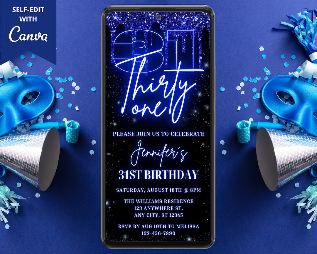 Digital 31st Birthday Party Invitation, Electronic Phone Text Message ...