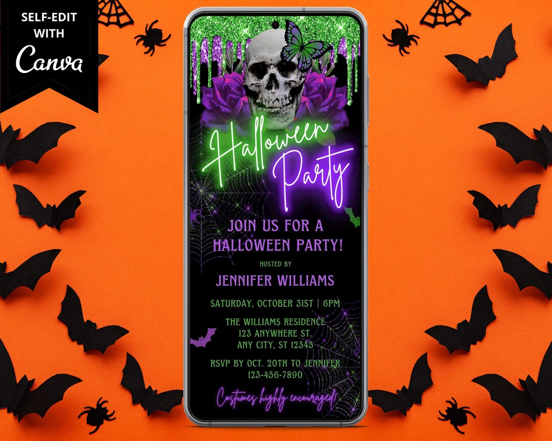 Digital Halloween Party Invitation, Electronic Halloween Text Evite ...