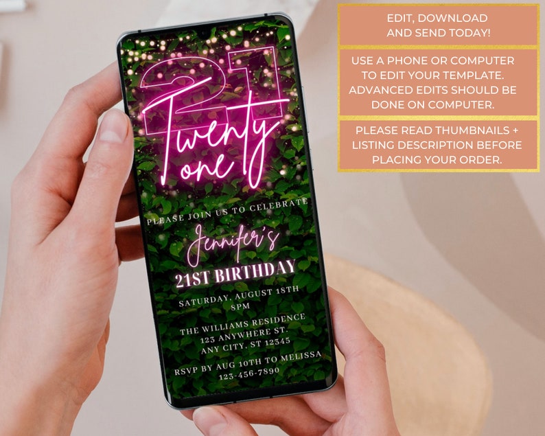 Digital Twenty One 21st Birthday Party Invitation Electronic - Etsy