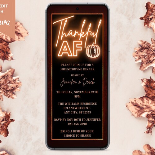 Thankful AF Invitation Template Friendsgiving Funny Editable - Etsy