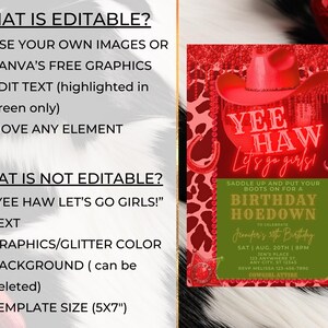 Editable Red Disco Cowgirl Hoedown Birthday Party Invitation, Printable ...
