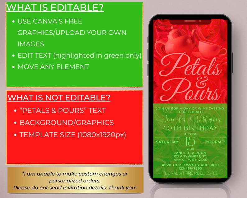 Digital Petals & Pours Tea Party Birthday Invitation, Women's Floral ...
