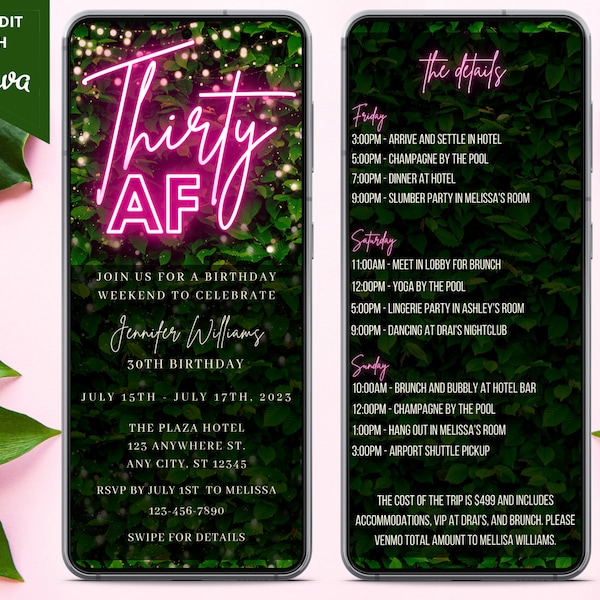 30th Birthday Itinerary Electronic Template - Etsy