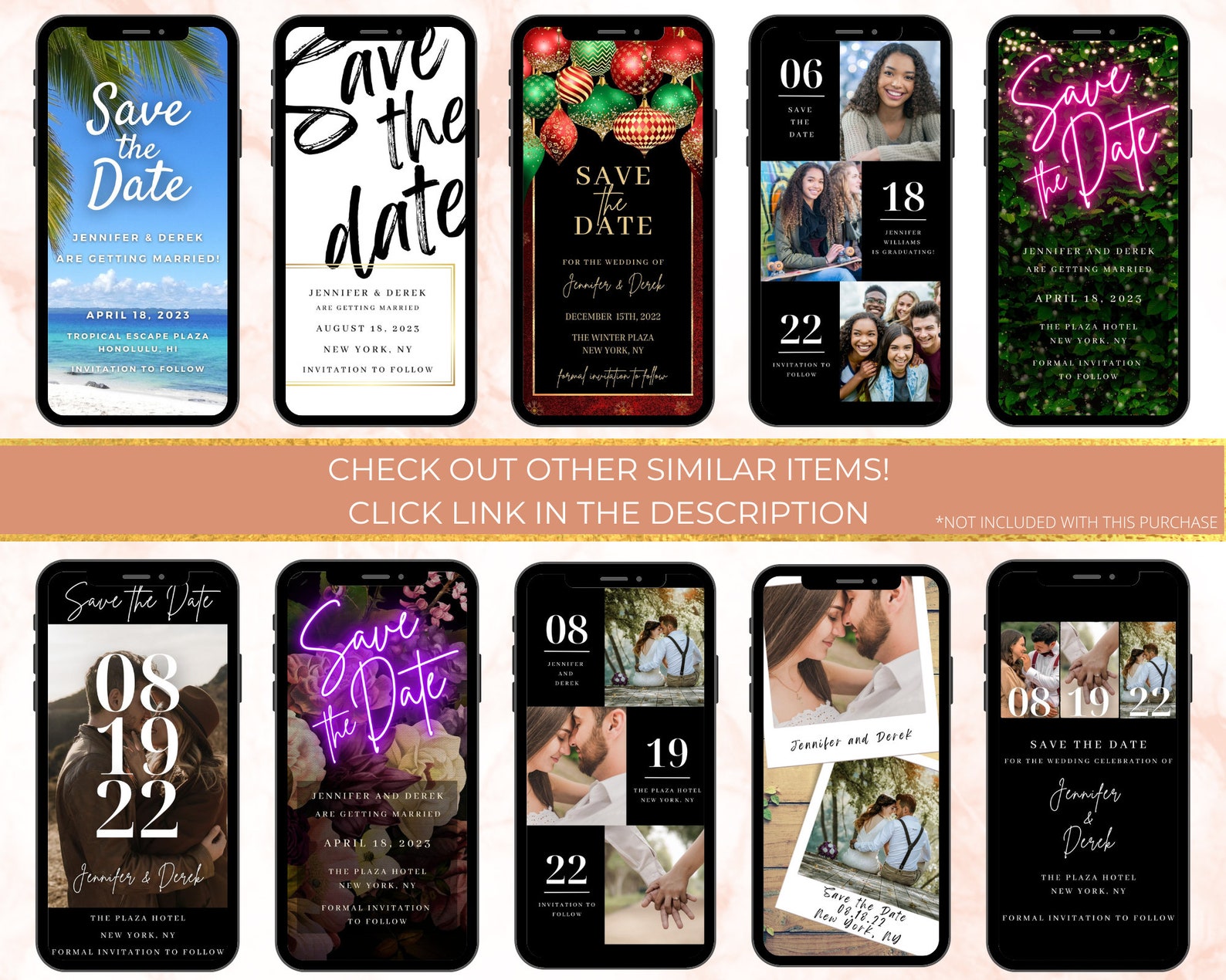 Digital Rose Gold Neon Save the Date Invitation Electronic - Etsy