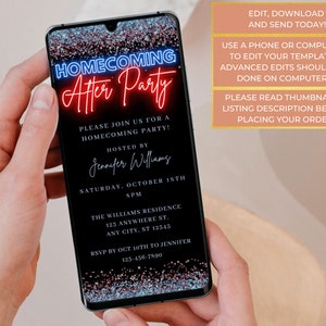 Electronic Homecoming After Party Invitation, Digital Homecoming Party ...