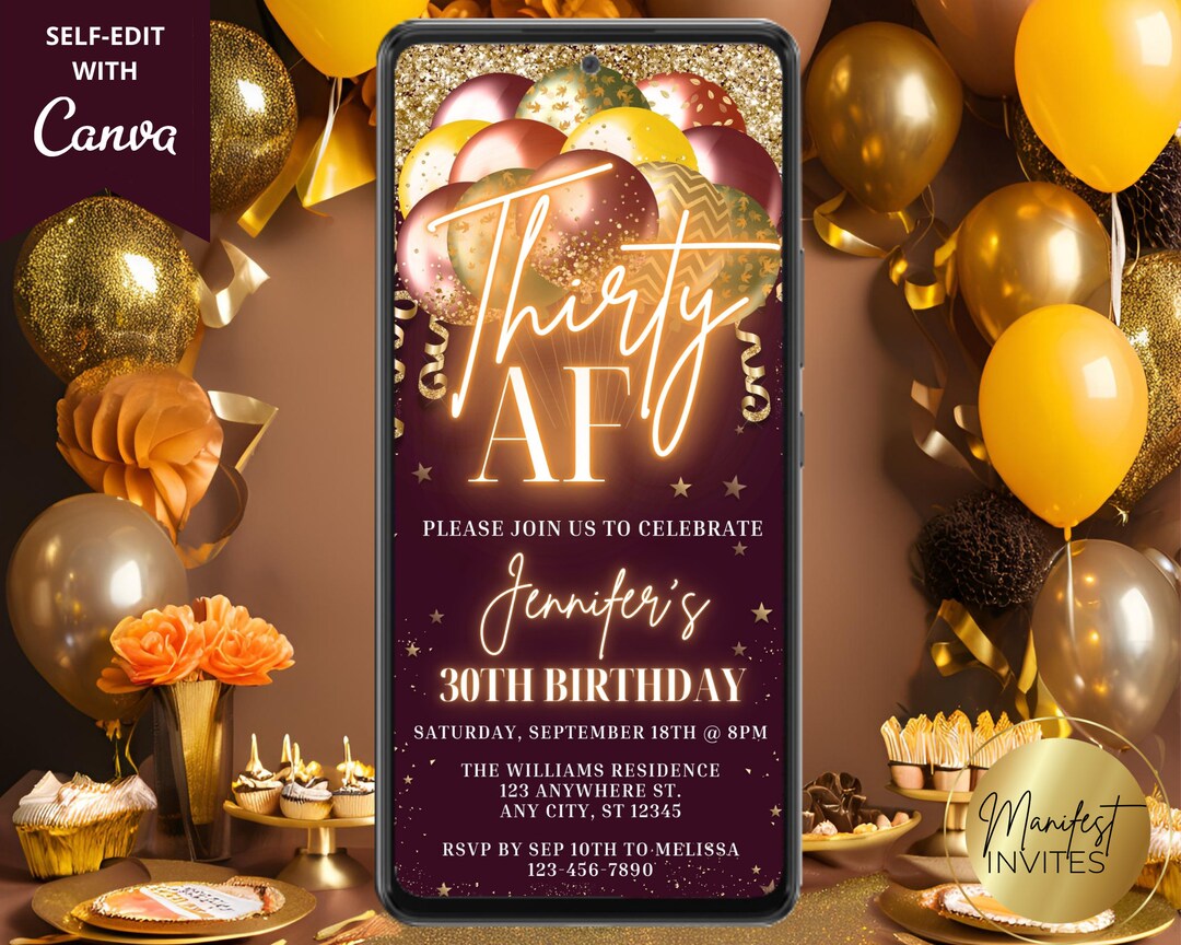 Digital Fall Themed Thirty AF 30th Birthday Party Invitation, Autumn ...