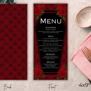 Editable Gothic Wedding Engagement Halloween Dinner Menu Template, Red ...