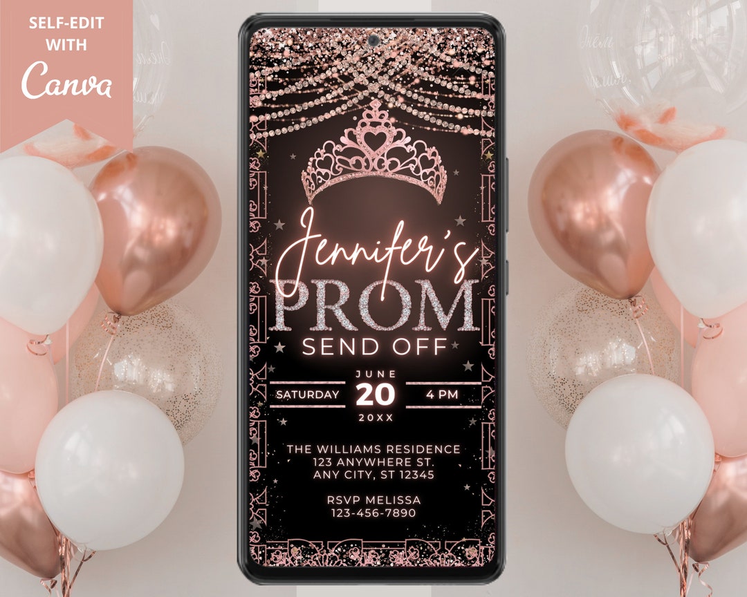 Digital Prom Send off Rose Gold Diamonds Party Invitation, Electronic ...