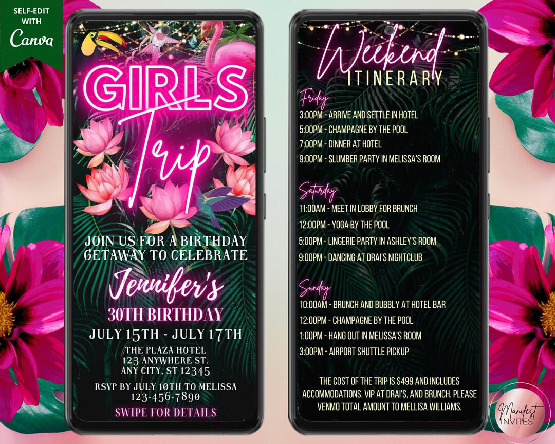 Electronic Tropical Girls Trip Getaway Birthday Weekend Trip Itinerary ...