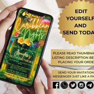 Digital Caribbean Tropical Neon Birthday Party Invitation, Summer ...
