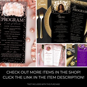 Editable Rose Gold Glitter Birthday Event Program Card Template ...