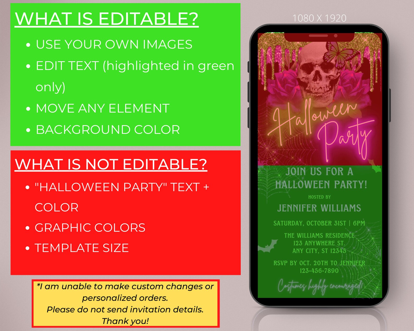 Digital Halloween Party Invitation Electronic Halloween Text - Etsy