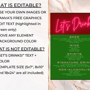 Editable Let's Drink Pink Neon Bar Menu Template, Printable Signature ...