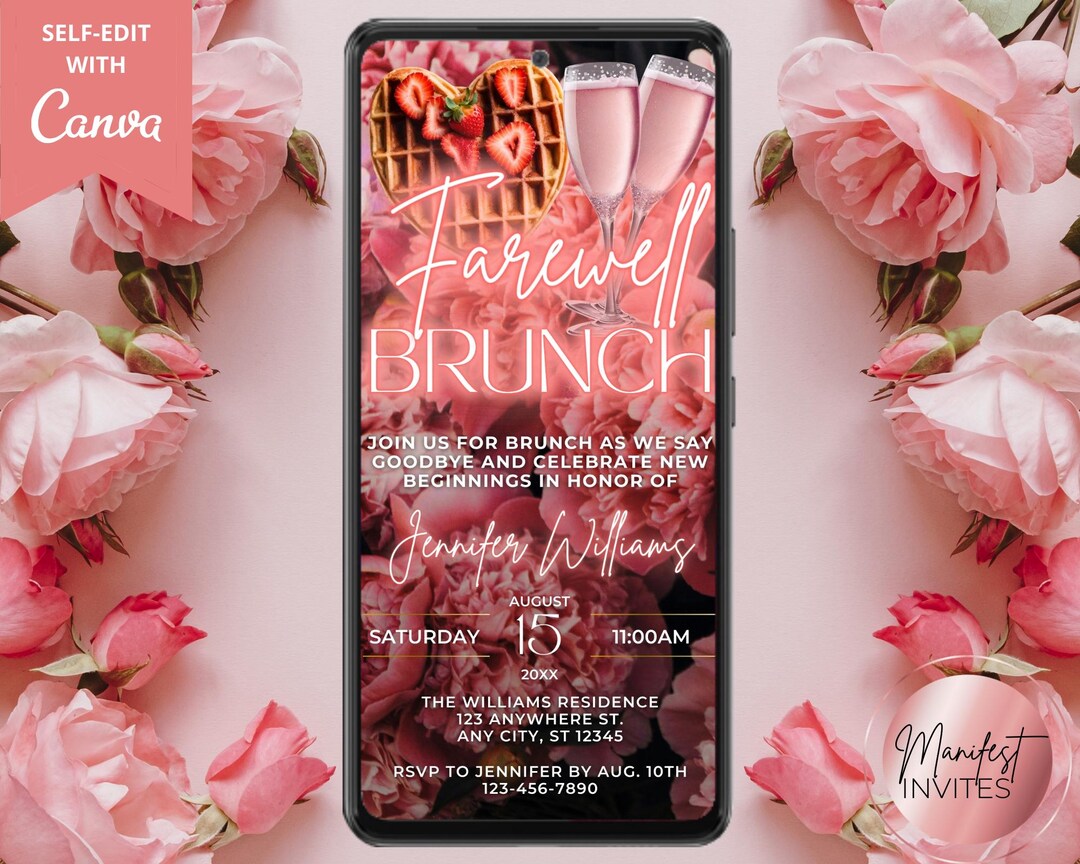Digital Farewell Brunch Invitation, Moving Retirement, Blush Pink ...
