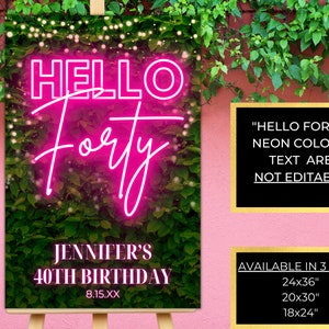 Editable Hello Forty 40th Birthday Party Welcome Sign, Printable Sign ...