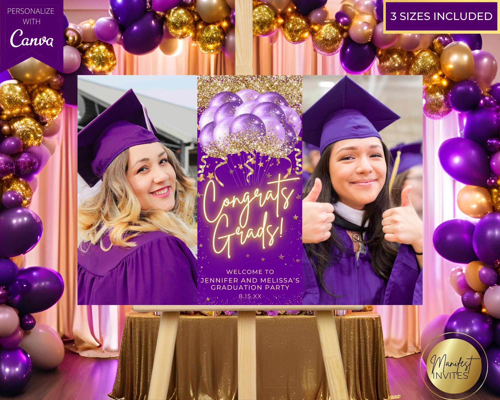 Editable Congrats Grads Double Graduation Party Photo Welcome Sign ...
