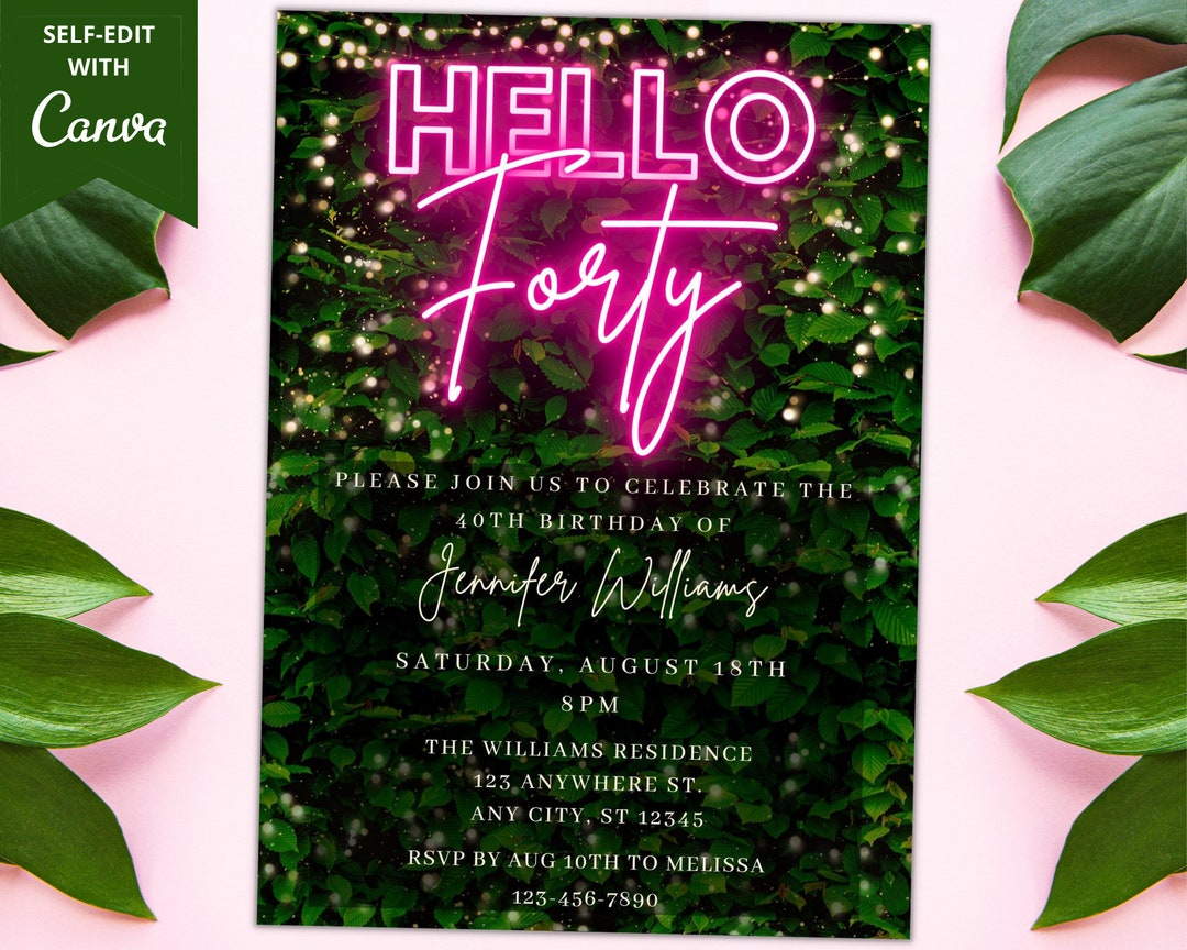 Editable Hello Forty 40th Birthday Party Invitation, Printable Invite ...