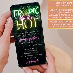 Electronic Tropical Tropic Like It's Hot Birthday Trip Itinerary Invite ...
