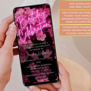Digital Pink Floral Birthday Party Invitation Electronic - Etsy