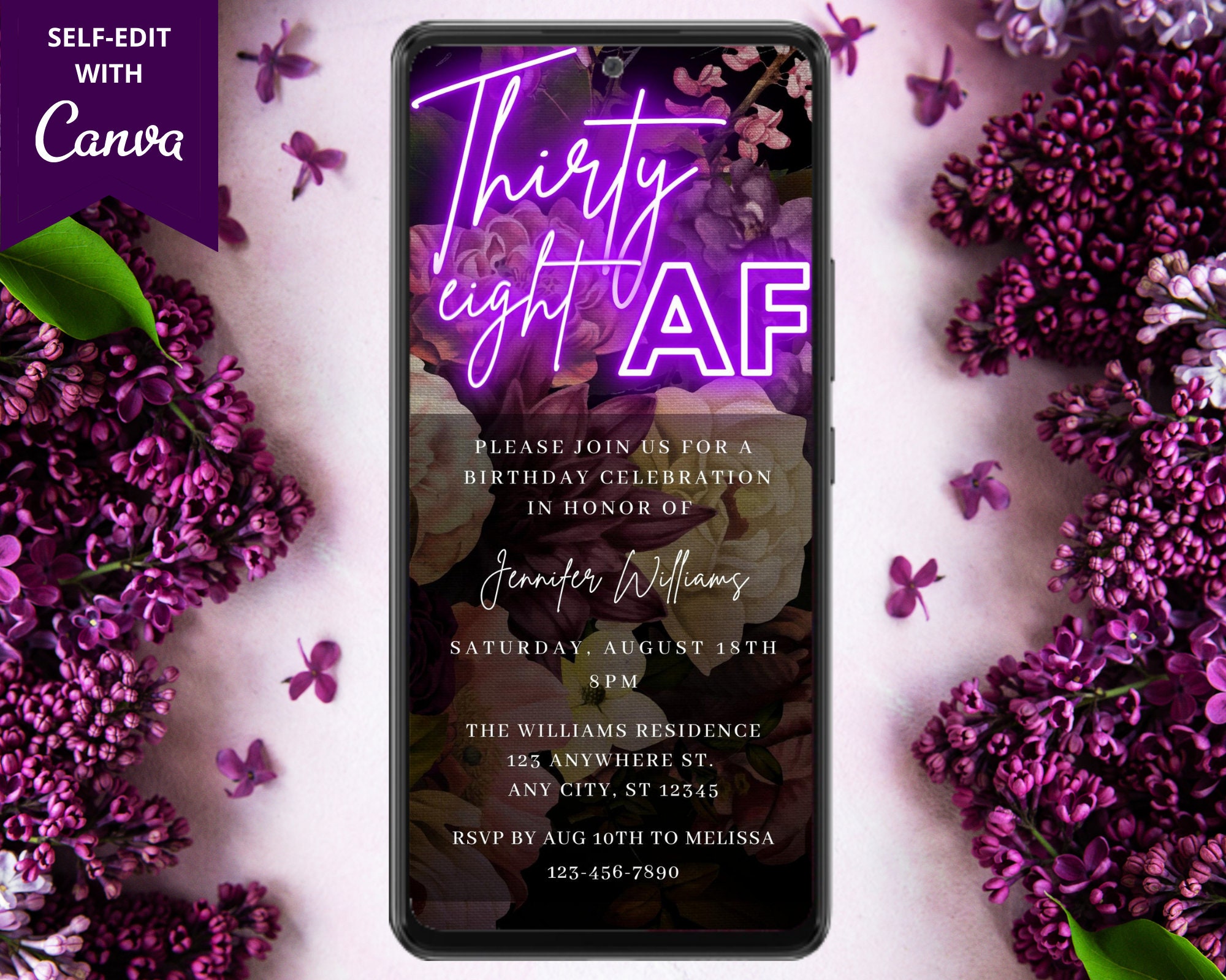 Digital Thirty Eight AF 38th Birthday Party Invitation, Electronic ...