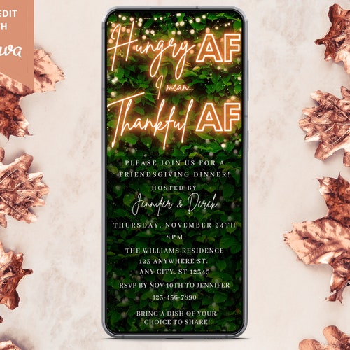 Thankful AF Invitation Template Friendsgiving Funny Editable - Etsy