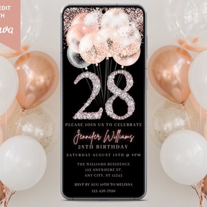 Rose Gold 28th Birthday Electronic Invitation Digital 28th - Etsy