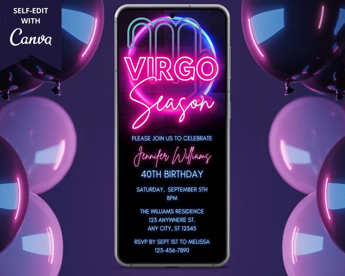 Virgo Zodiac Birthday Digital Invitation Electronic Party - Etsy