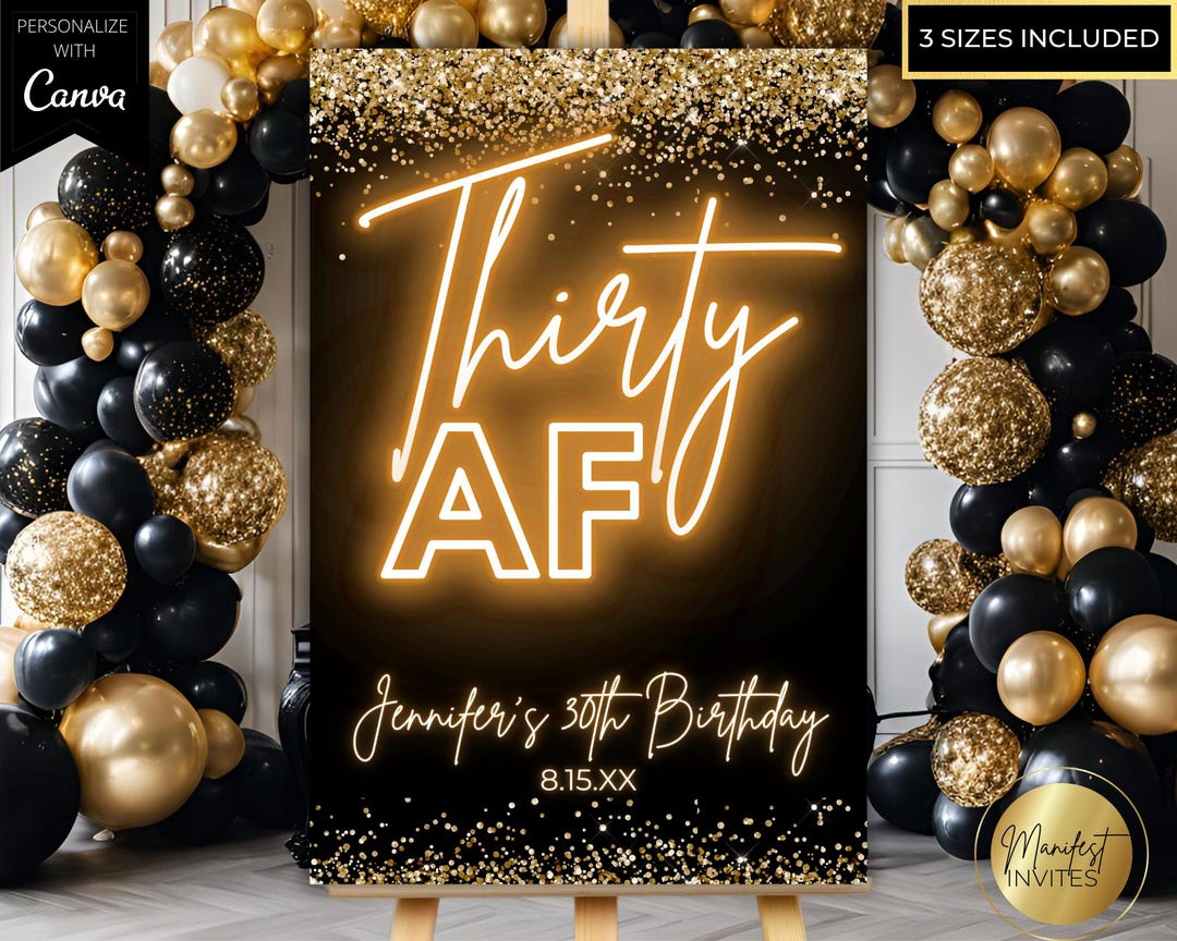 Editable Thirty AF 30th Birthday Party Welcome Sign Template, Printable ...