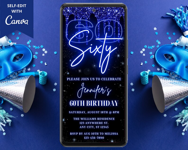 Digital Sixty 60th Birthday Party Invitation, Electronic Text Message ...
