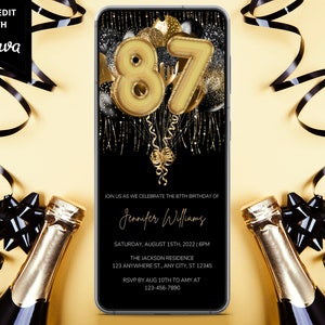 Digital 87th Birthday Party Invitation Electronic Birthday - Etsy