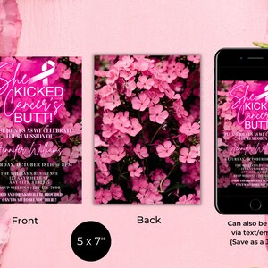Printable Breast Cancer Survivor Party Invitation, She Kicked Cancer's Butt, Editable Template ...