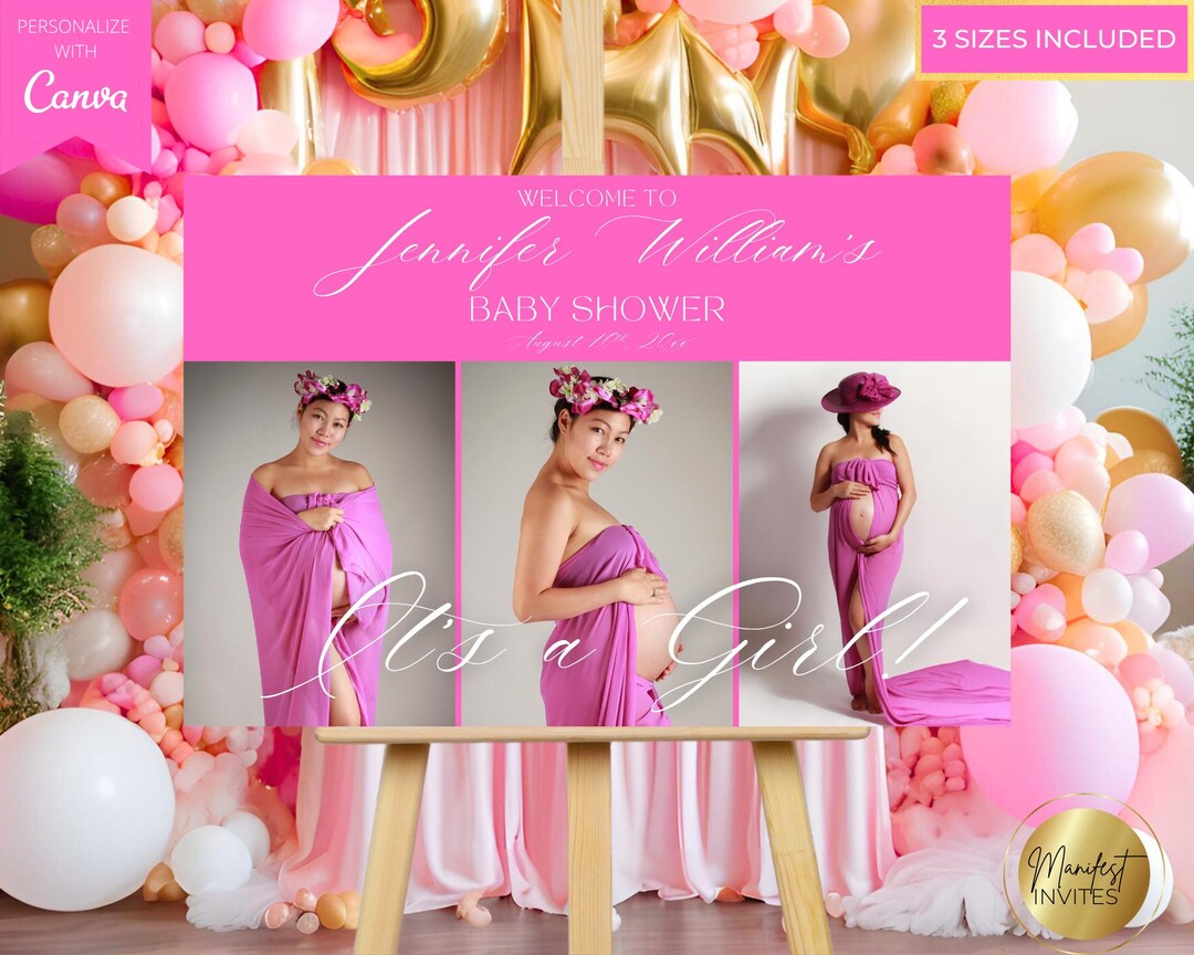 Editable Modern Pink Baby Shower Welcome Sign Photo Template, It's a ...