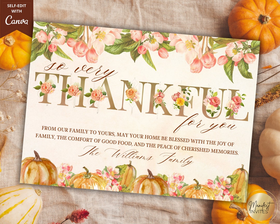 Editable so Very Thankful for You Thanksgiving Greeting Card, Pumpkin ...
