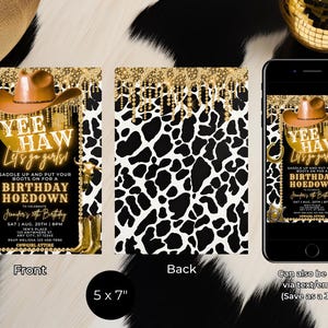 Editable Gold Disco Cowgirl Hoedown Birthday Party Invitation ...
