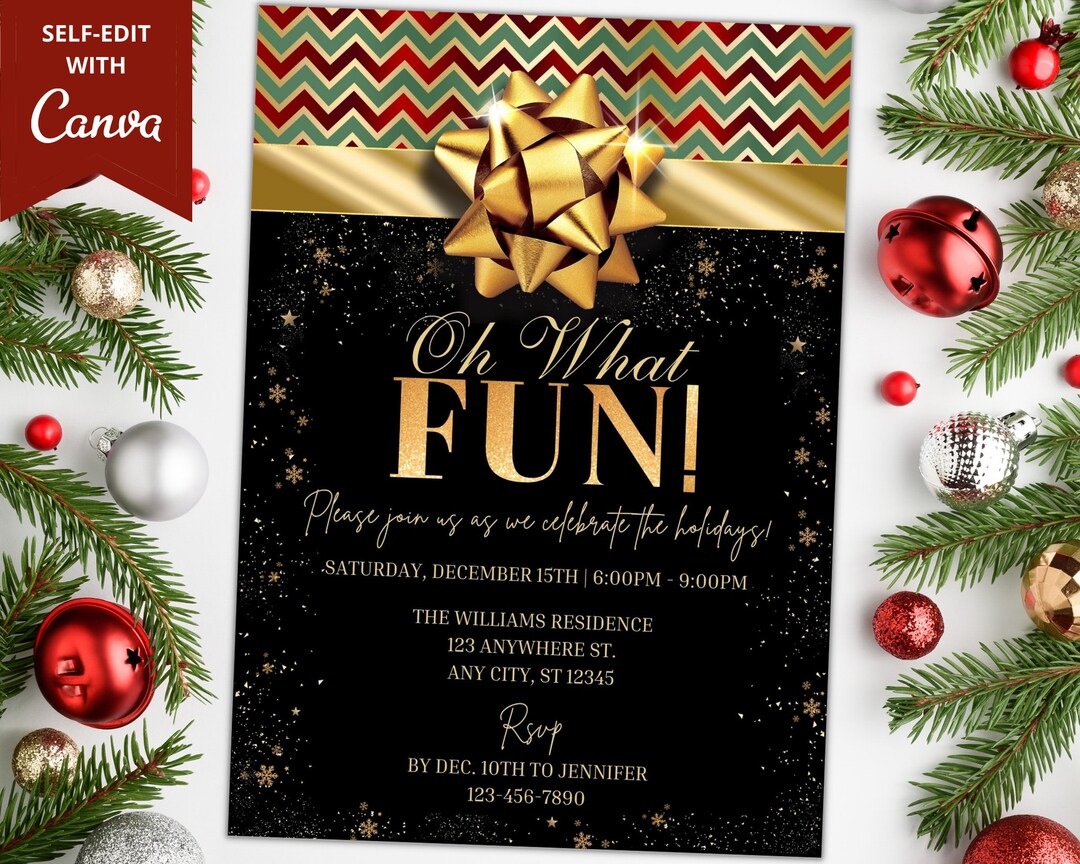 Editable Oh What Fun Christmas Party Invitation, Printable Christmas ...